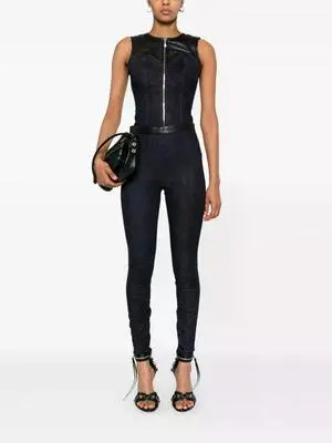 MITILIANE COUTURE Leather-insert Denim Bodysuit