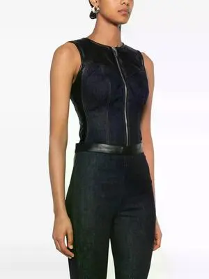 MITILIANE COUTURE Leather-insert Denim Bodysuit