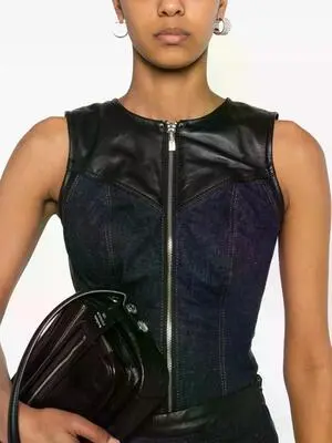 MITILIANE COUTURE Leather-insert Denim Bodysuit