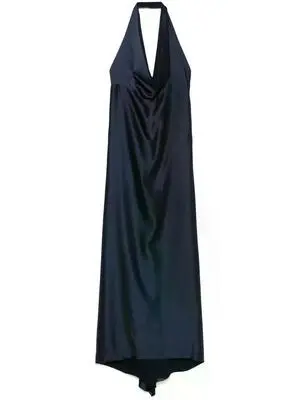 Women's Blue Satin Maxi Dress