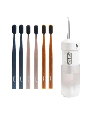 PURSONIC Ultimate Oral Care Bundle: Usb Rechargeable Collapsible Water Flosser & Wide Brush Head Charcoal Toothbrush - White