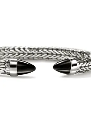 John Hardy Sterling Black Onyx Spear Cuff - Silver