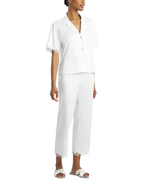 Natori Scalloped Lace Cropped Pajama Set - White