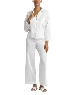 Natori Sateen Embroidered Essentials Long Pajama Set - White