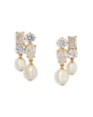 Nadri London Cluster Freshwater Pearl Drop Earrings - Gold
