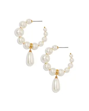 Nadri London Pearl Drop C Hoop Earrings - Gold/white