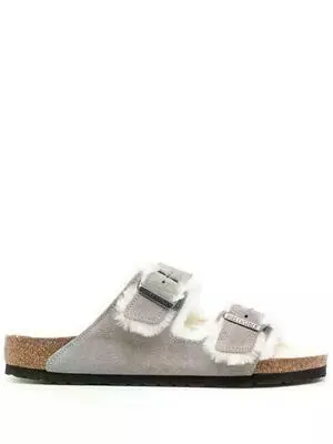 BIRKENSTOCK Arizona Shearling Lined Suede Sandals - Grey