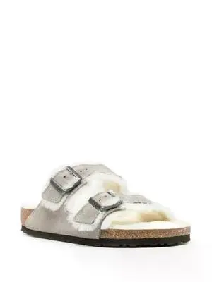 BIRKENSTOCK Arizona Shearling Lined Suede Sandals - Grey