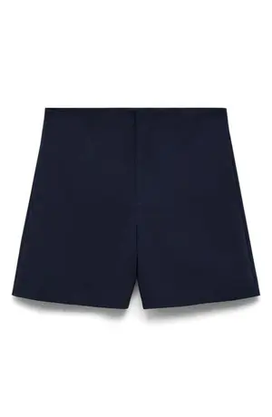 Mango High-waist Cotton-blend Shorts - Navy