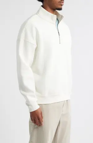 Bp. Cotton-blend Fleece Quarter-zip Pullover - Ivory Egret