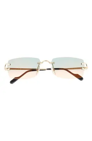 Cartier 56mm Rimless Rectangular Sunglasses - Gold