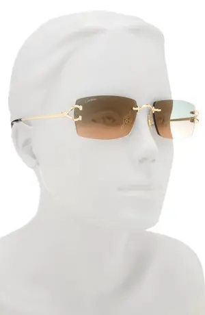 Cartier 56mm Rimless Rectangular Sunglasses - Gold