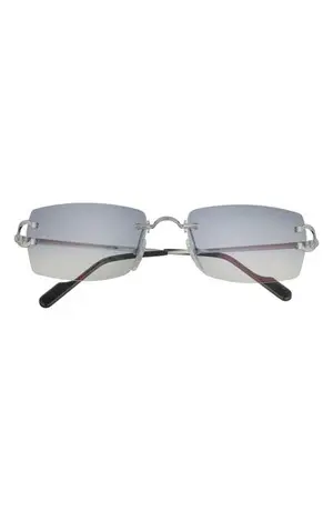 Cartier 56mm Rimless Rectangular Sunglasses - Silver