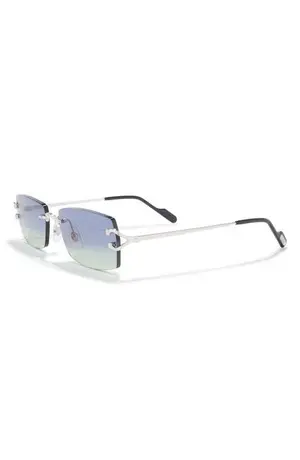 Cartier 56mm Rimless Rectangular Sunglasses - Silver