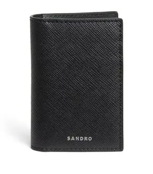 Sandro Reconstituted Leather Bifold Card Holder - Black