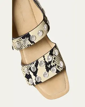 Khaite Boden Studded Leather Flat Sandals - Natural