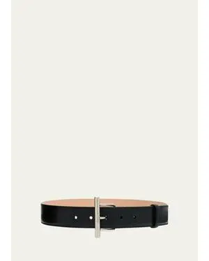 Alexander McQueen T-bar Skinny Leather Belt - Black/silv