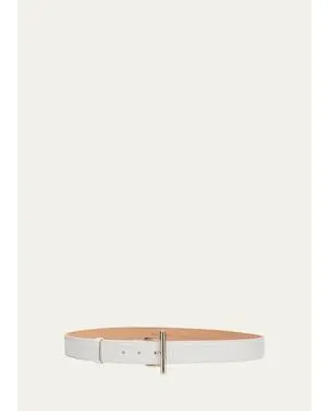 Alexander McQueen T-Bar Skinny Leather Belt Ivory/silv