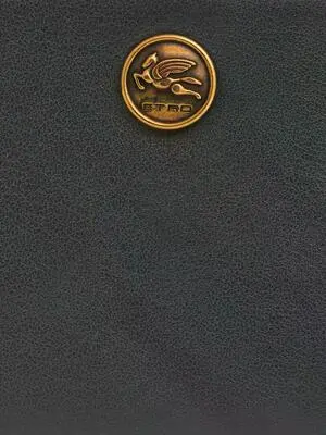 Etro Leather Card Holder With Pegaso Button - Black