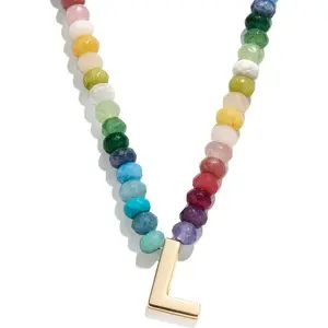 Baublebar BaubleBar Rainbow Beaded Initial Pendant Necklace Rainbow Multi - L