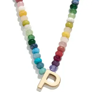 Baublebar BaubleBar Rainbow Beaded Initial Pendant Necklace Rainbow Multi - P