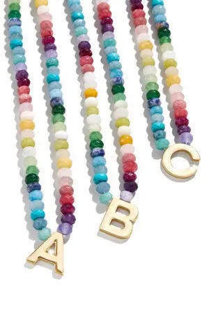 Baublebar Rainbow Beaded Initial Pendant Necklace - Rainbow Multi - S