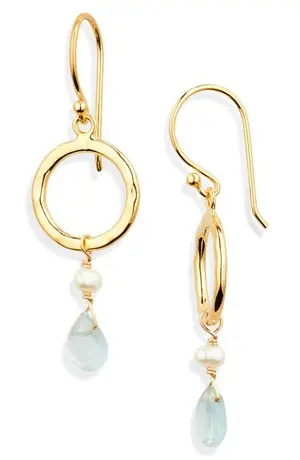 KIARA BY KI-ELE Ki-ele Chelsea Pearl And Aquamarine Drop Earrings - Gold