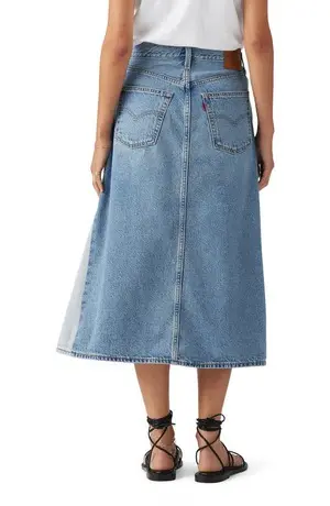LEVI'S Pieced A-line Denim Midi Skirt