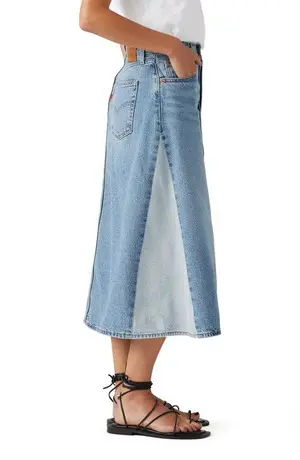 LEVI'S Pieced A-line Denim Midi Skirt