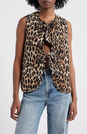 DAMSON MADDER Tilly Leopard Print Organic Cotton Quilted Vest