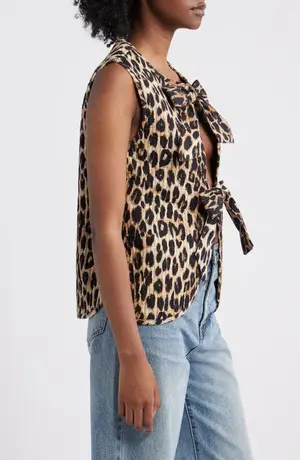 DAMSON MADDER Tilly Leopard Print Organic Cotton Quilted Vest