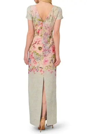 Adrianna Papell Floral Jacquard Metallic Matelasse Column Gown