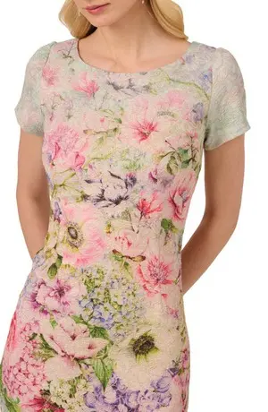 Adrianna Papell Floral Jacquard Metallic Matelasse Column Gown