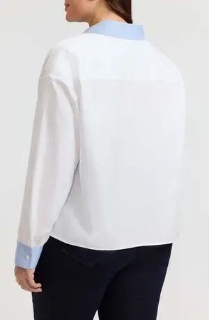Foxcroft Marina Contrast Trim Cotton Button-up Shirt - White