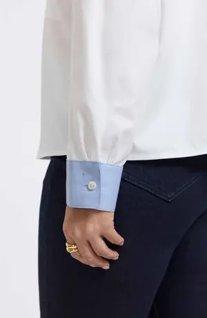 Foxcroft Marina Contrast Trim Cotton Button-up Shirt - White