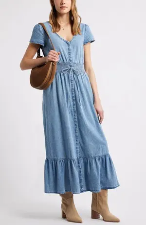 Treasure & Bond Smocked Waist Chambray Maxi Dress