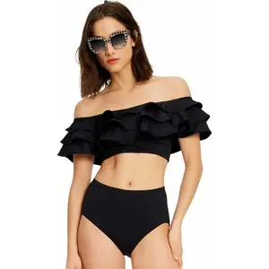 Kate Spade New York Off-the-shoulder Ruffle Bikini Top - Black