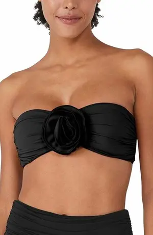 Kate Spade New York Bandeau Bra Bikini Swim Top With Rosette Detail - Black
