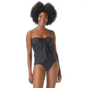 Vince Camuto Draped Bandeau Tankini Top - 001-black