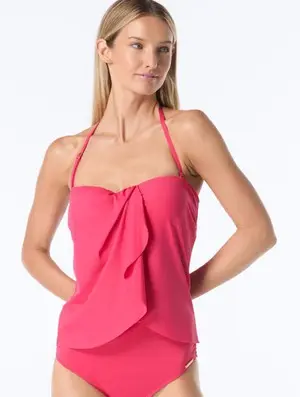 Vince Camuto Draped Bandeau Tankini Swim Top - Geranium