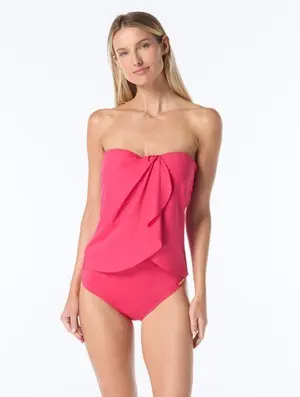 Vince Camuto Draped Bandeau Tankini Swim Top - Geranium