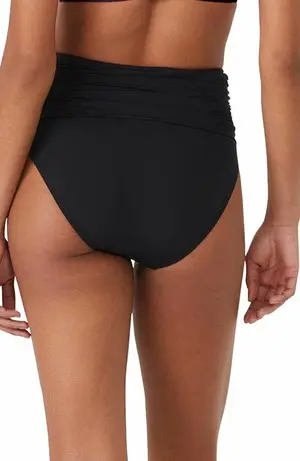 Kate Spade New York Shirred High Waisted Bikini Bottom - Black