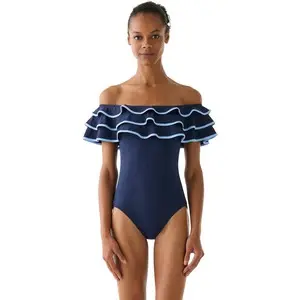Kate Spade New York Ruffle One Piece Swimsuit - Planetary Navy