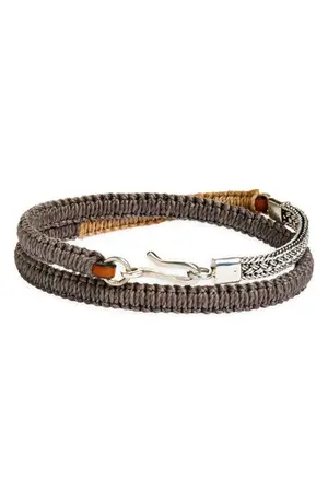 Caputo & Co Artisan Sterling Silver And Leather Macramé Double Wrap Bracelet - Grey Combo