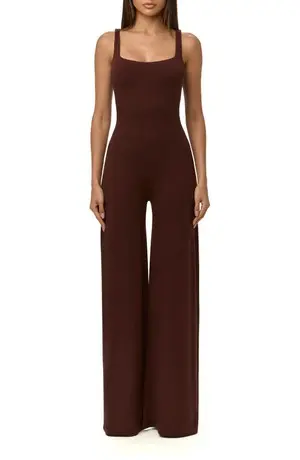 Naked Wardrobe Sculpt Wide Leg Tank Jumpsuit - Chocolate