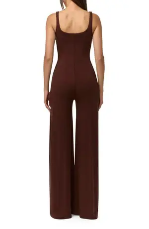 Naked Wardrobe Sculpt Wide Leg Tank Jumpsuit - Chocolate