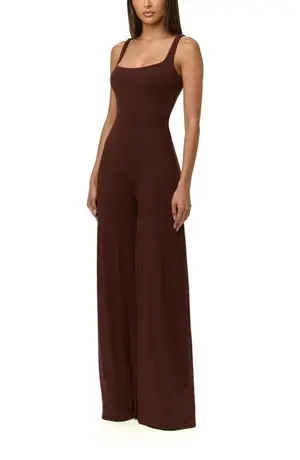 Naked Wardrobe Sculpt Wide Leg Tank Jumpsuit - Chocolate