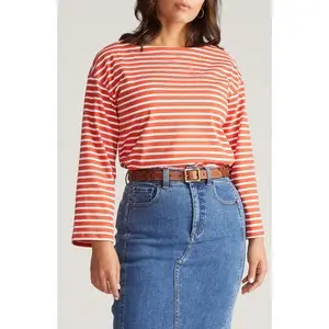 Universal Standard Montauk Breton Stripe Top - Vermilion Red/white Stripe