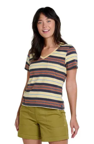 TOAD & CO Grom V-neck Short Sleeve Shirt - Straw Stripe