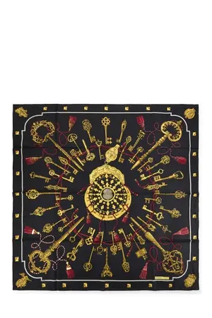 Hermès Black & Multicolor 'les Cles' Silk Scarf 90 Black